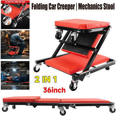 Folding Mechanics Padded Creeper Trolley Seat Car Van Garage Tool ...