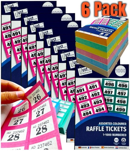 6 Pack Books of Cloakroom Raffle Tombola Draw Tickets Numbered 1 - 1000 ...