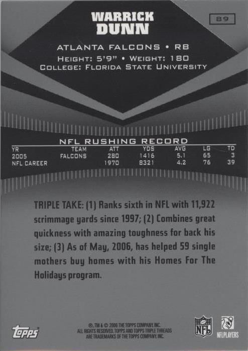 2006 Topps Triple Threads Warrick Dunn #89 for sale | eBay