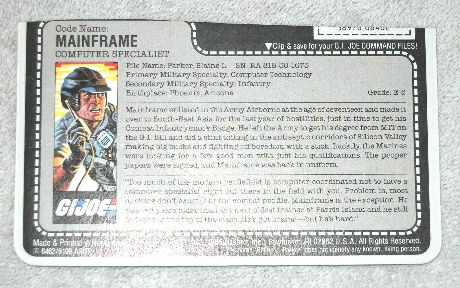 1986 Mainframe - GI Joe file card (vintage) | eBay