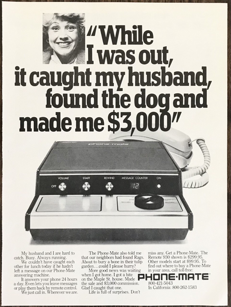 1980 Phone-Mate Answering Machine PRINT AD While I Was Out | eBay