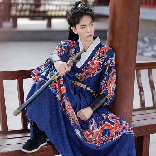 Mens Chinese Traditional Flying Fish Hanfu MIng Dynasty Costume Ancient ...