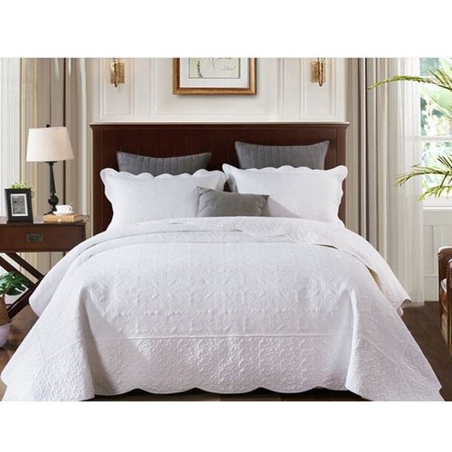 French Country Patchwork Bed Quilt Antique White Coverlet Large Queen ...