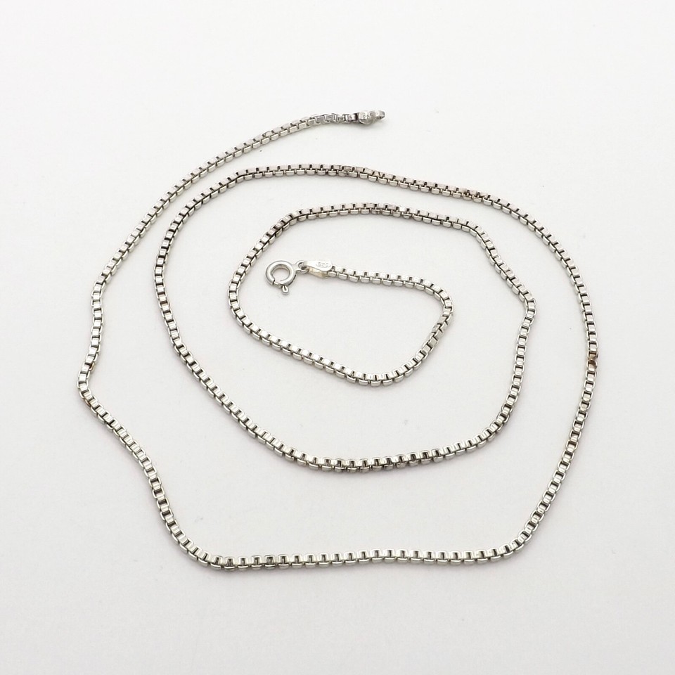 Sterling Silver Venetian Box Link Pendant Chain Necklace 27in Italy | eBay
