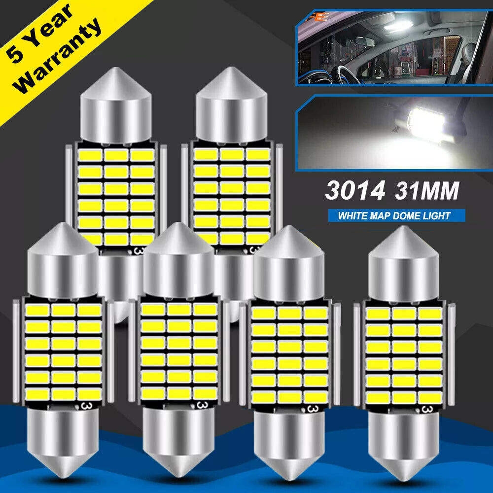 6x LED Festoon Bulbs 31MM 3014 Dome Map Interior Light Bulb DE3175 ...