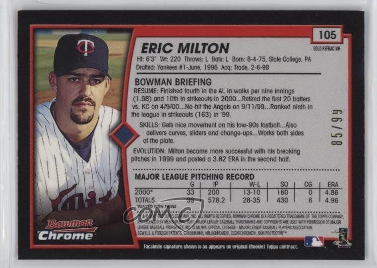 2001 Bowman Chrome Gold Refractor /99 Eric Milton #105 | eBay
