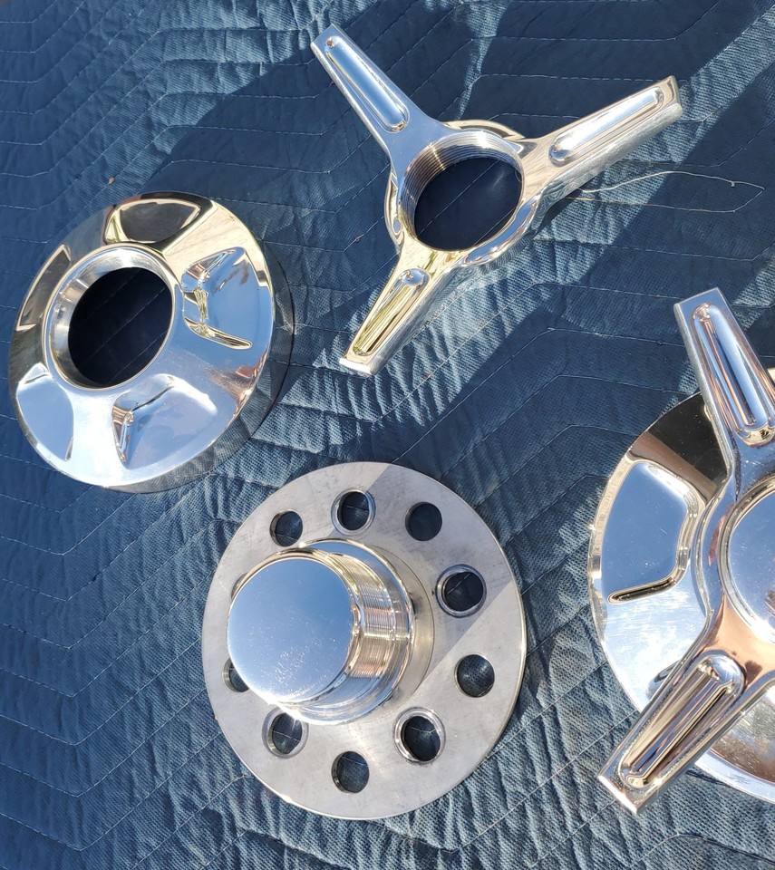 LOOK 70s 80s NOS Halibrand Style Aluminum Knockoff Center Cap Setup w ...