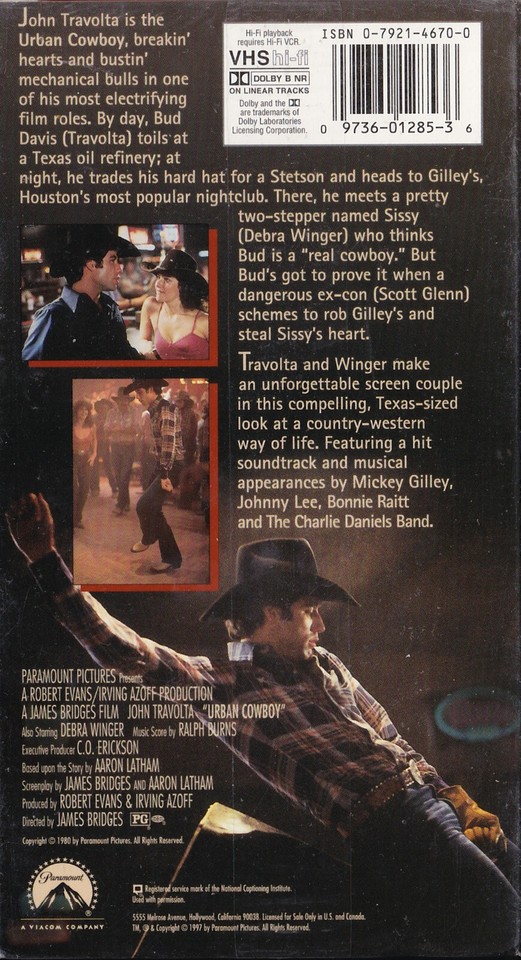 Urban Cowboy VHS John Travolta, Debra Winger Promotional Screener ...