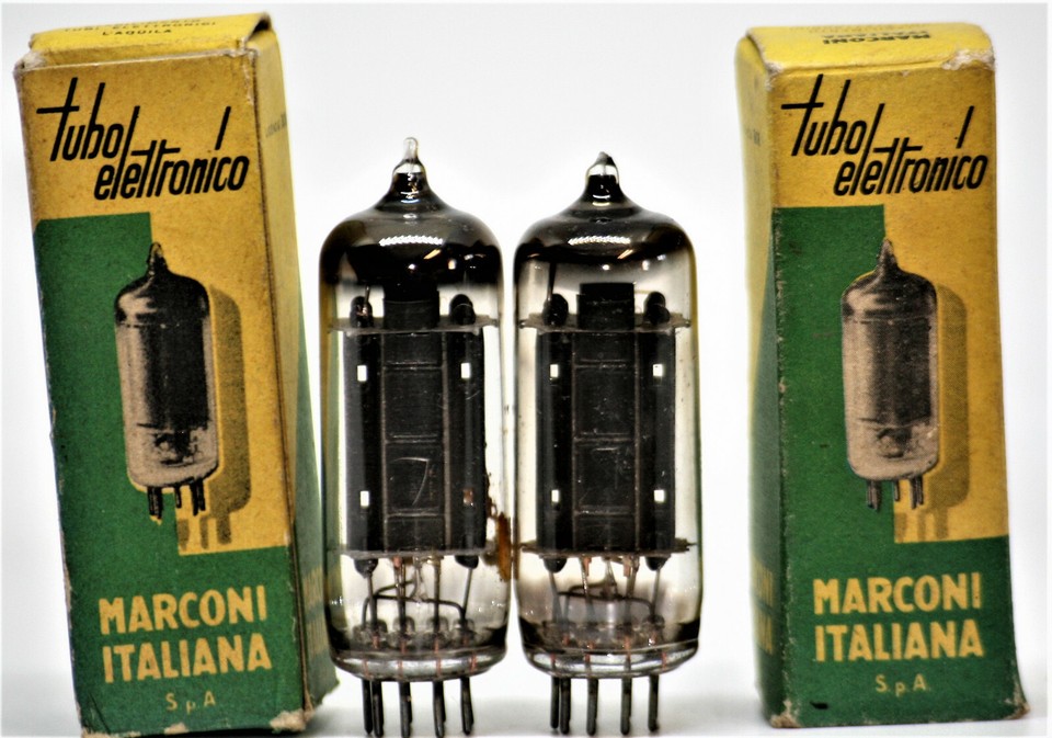 12bh7 tube pair marconi valve 12bh7a long black plate rca brimar 6b4g ...