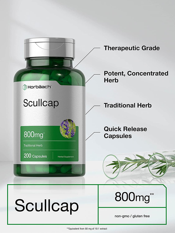Scullcap Capsules 800mg 200ct, Herb Supplement, Scutellaria Baicalensis ...