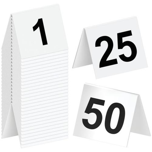 50PCS White Tent Restaurant Table Numbers 1-50 3"x3.5" Durable Plastic ...