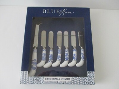 Spode Blue Room Cheese Knife & 6 Spreaders New in Box | eBay