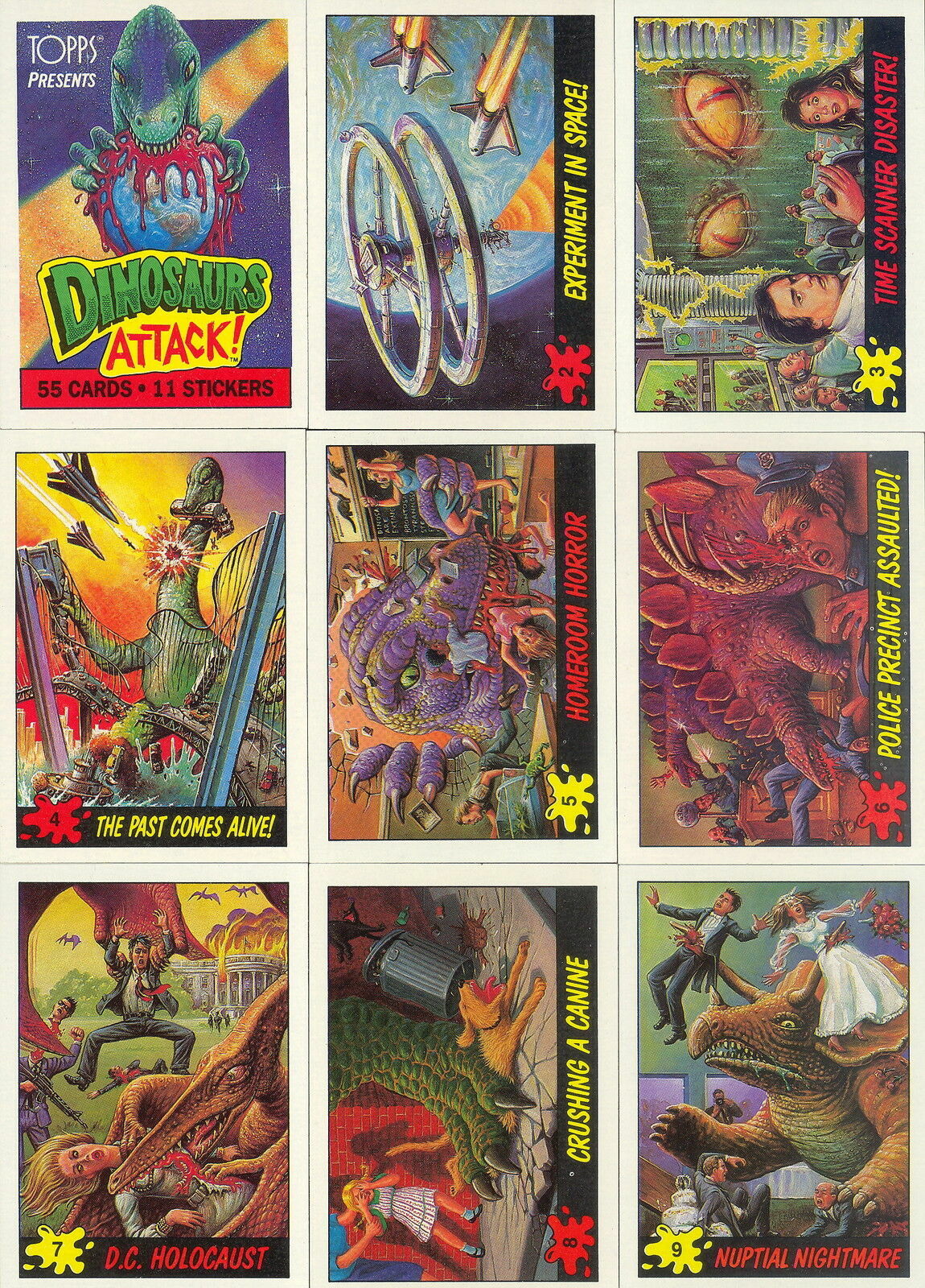 DINOSAURS ATTACKS SET OF 55 CARDS WITH STICKER SET (11) AND WRAPPER SET ...