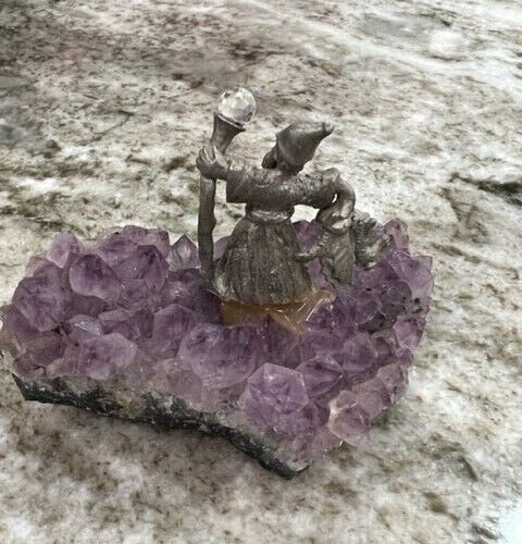 Pewter Wizard With Red Eyes And Drake The Dragon on Amethyst Base | eBay