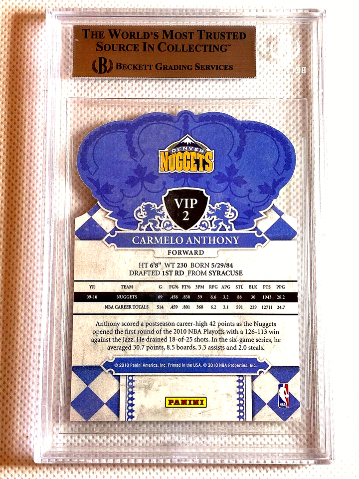 2010 PANINI CARMELO ANTHONY CROWN ROYALE BGS 9 MINT NATIONAL CONVENTION ...