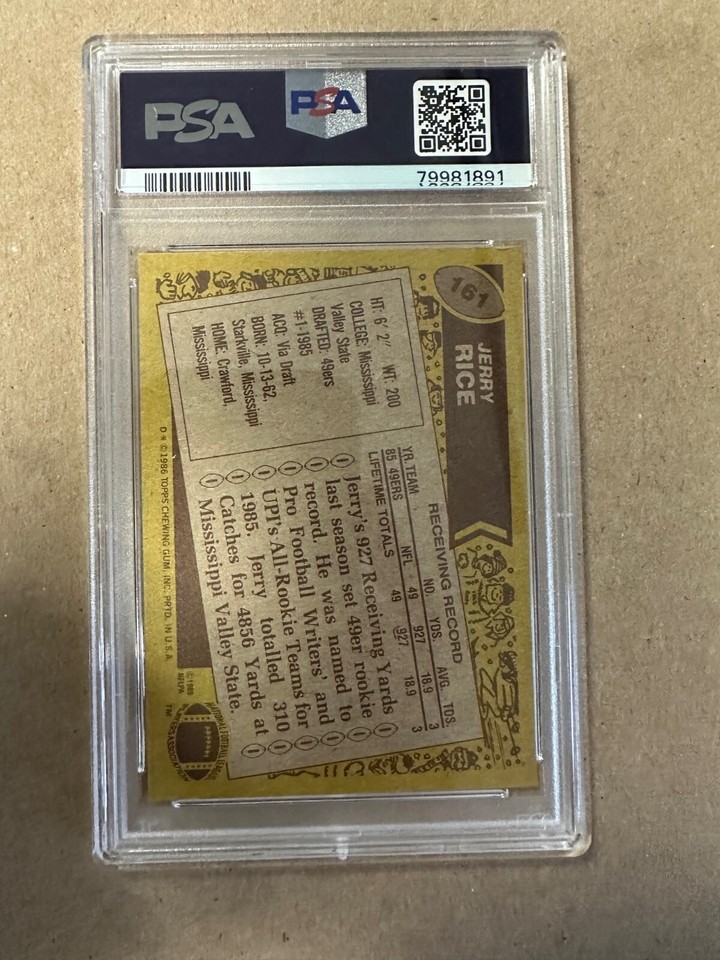 1986 Topps Football #161 Jerry Rice 49ers Rookie HOF PSA 6 EX-MT NICE ...