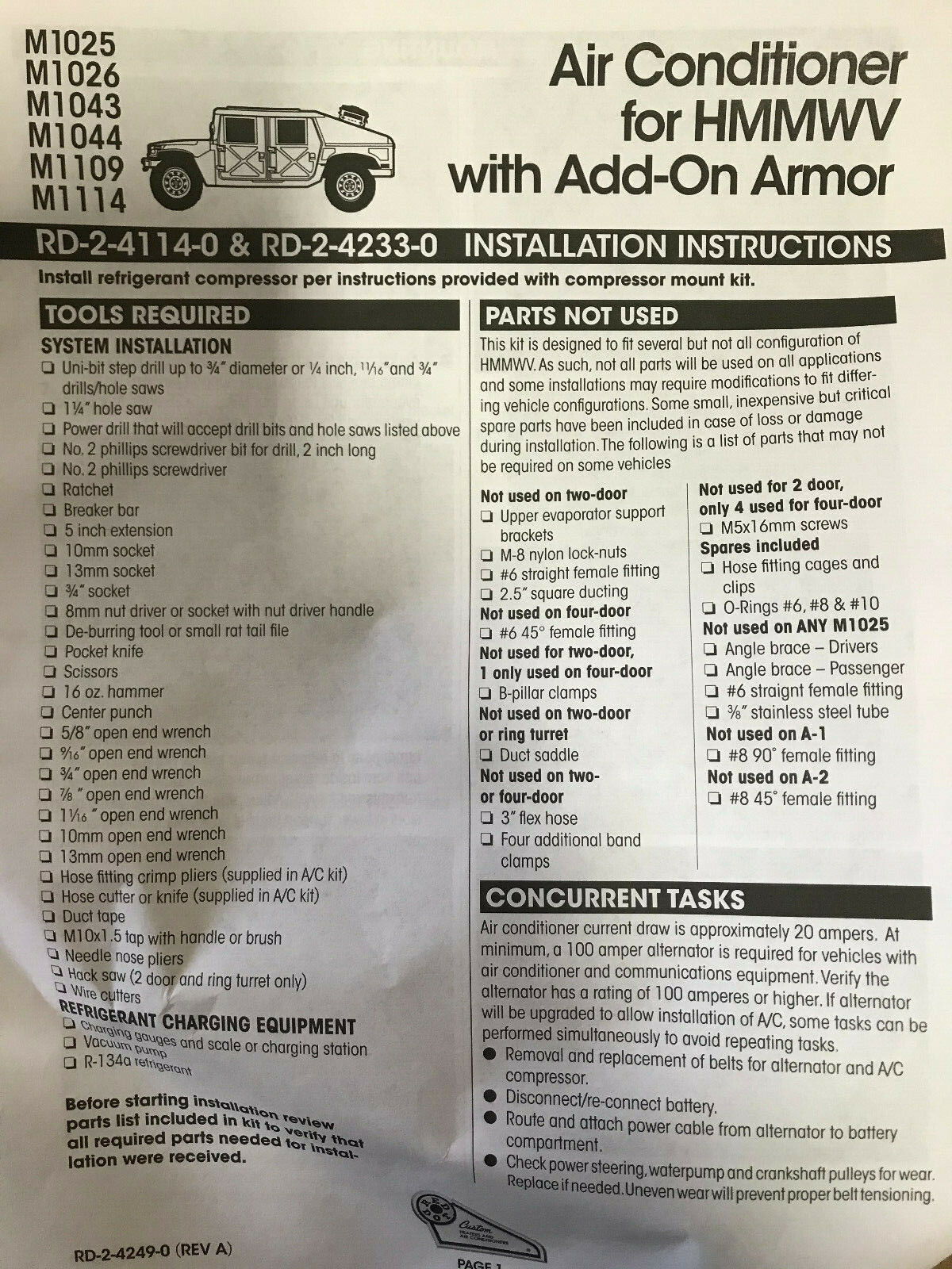 RED DOT CORP. RD-2-4172-0 INSTALLATION AIR KIT HMMWV for sale online | eBay