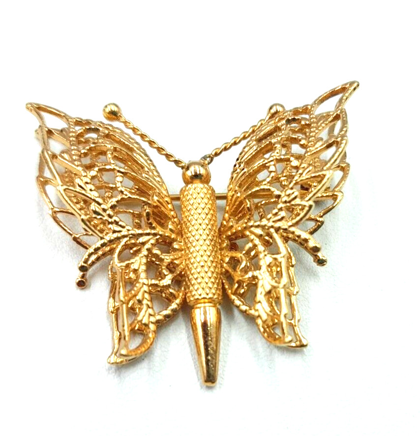 Vintage 1970's MONET Double-Wing Butterfly Filligree … - Gem