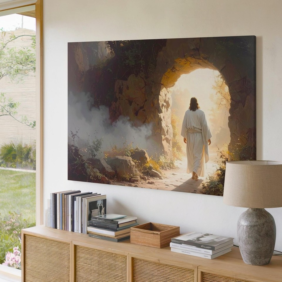 Resurrection Glory Canvas Jesus Emerging From Tomb In Golden Light Wall ...