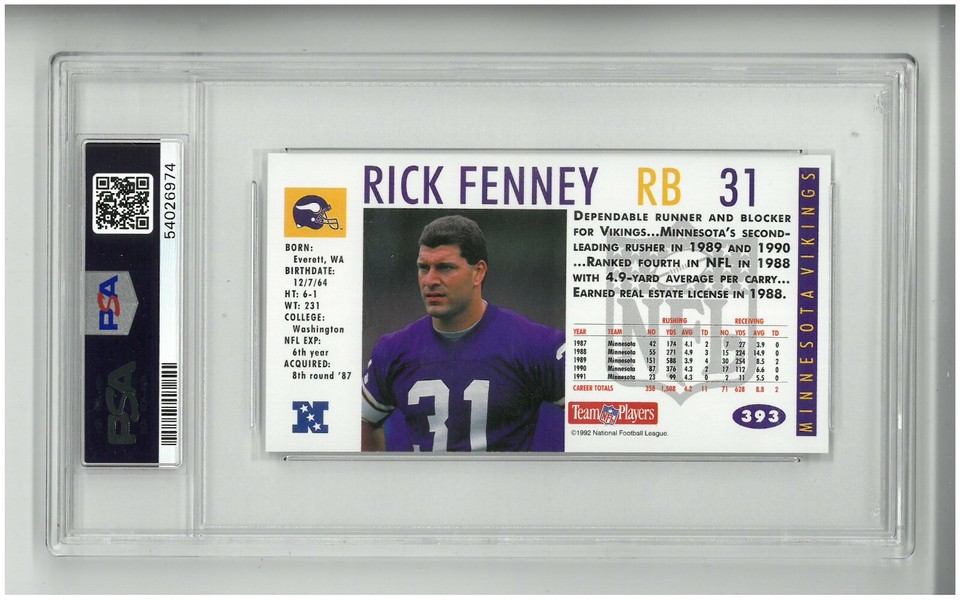 1992 Fleer GameDay Rick Fenney PSA 7 #393 Minnesota Vikings Washington ...
