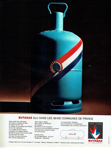 Publicité Advertising 520 1965 la bouteille Butagaz élue par communes ...