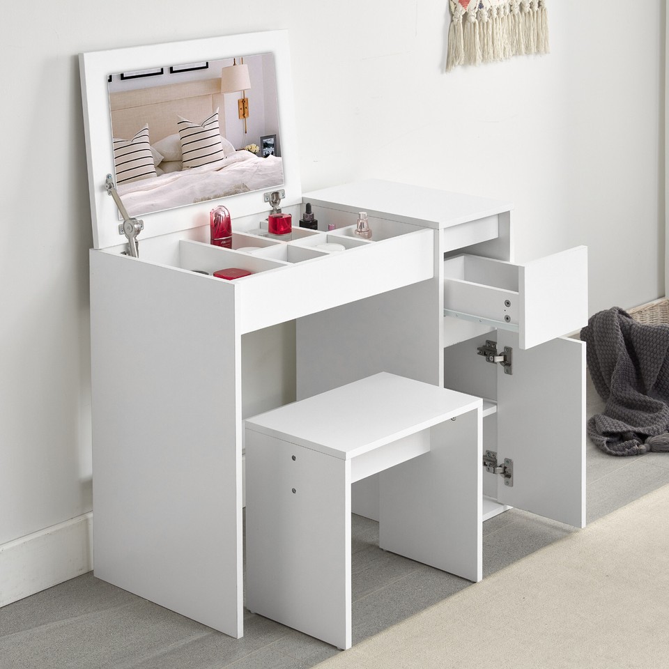 Dressing Table with drawers Mirror Stool Set Bedroom Makeup Desk Vanity ...