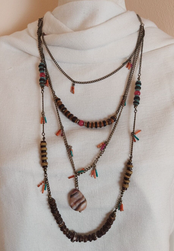 Express 4 Tier Women's Necklace Stone Silver Tone 16" Long | eBay