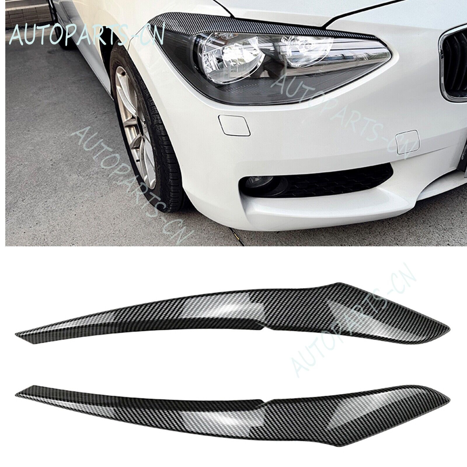 ABS Carbon Front Headlight Eyebrow Strip Trim For BMW 1 Series F20 F21 ...