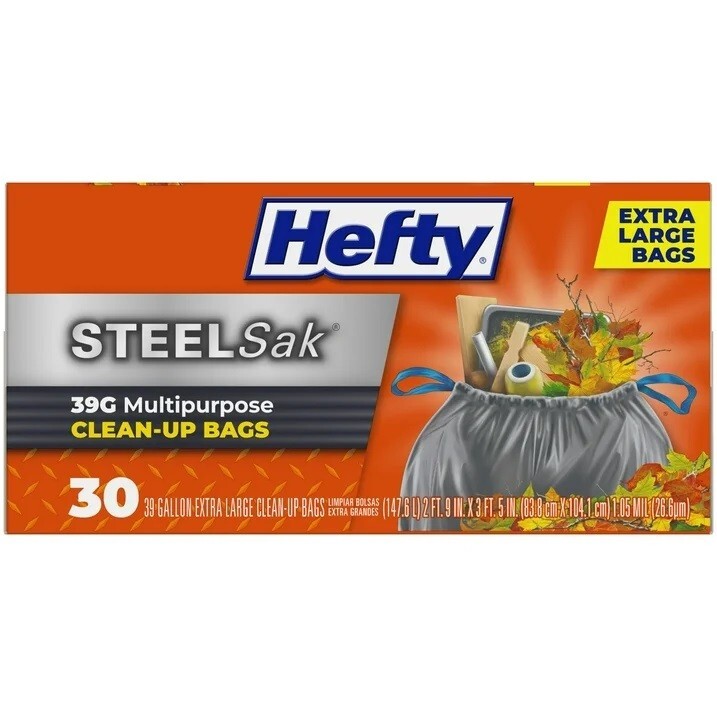Hefty Steelsak Heavy Duty Large Trash Bags, Gray, Unscented, 39 Gallon ...