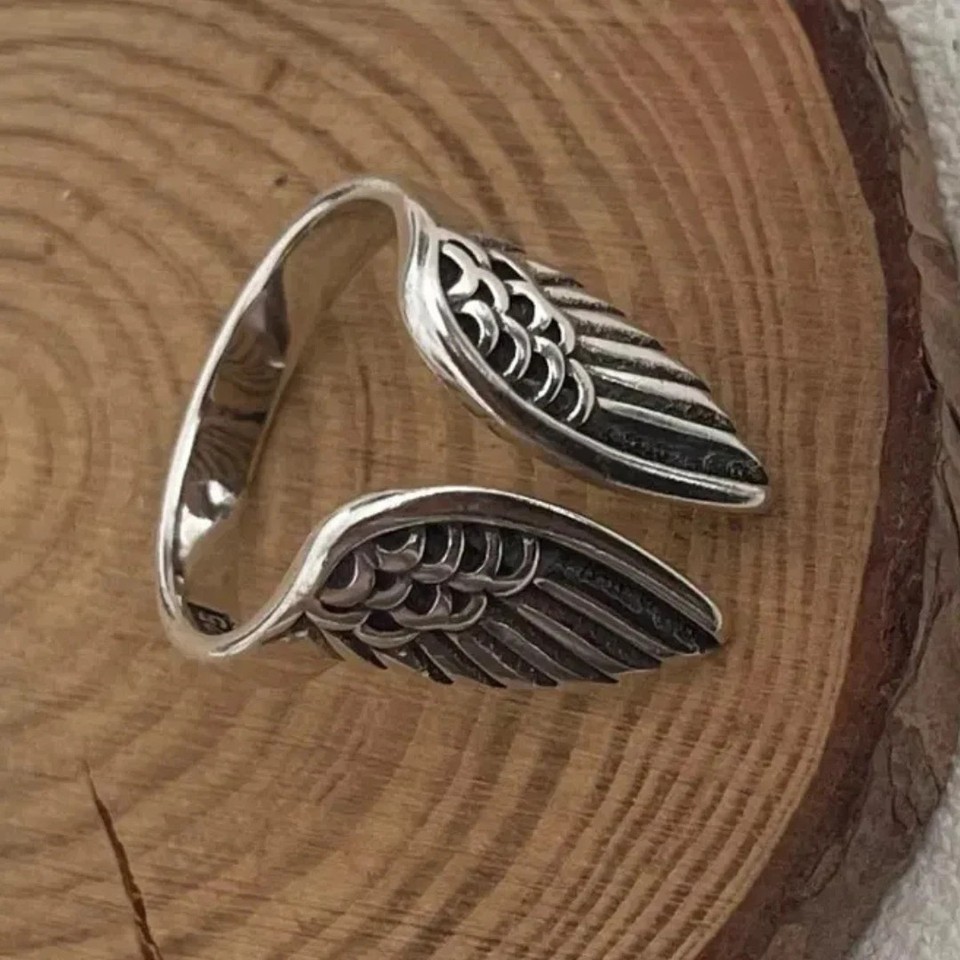 Adjustable Silver Angel Wing Ring, Angel Wing Ring For men, Women | eBay UK