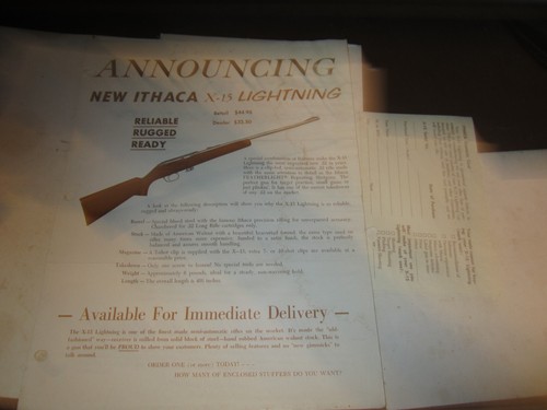 ITHACA GUN CO DEALER COPY X-5 LIGHTNING .22 RIFLE PRINT TRADE AD ...