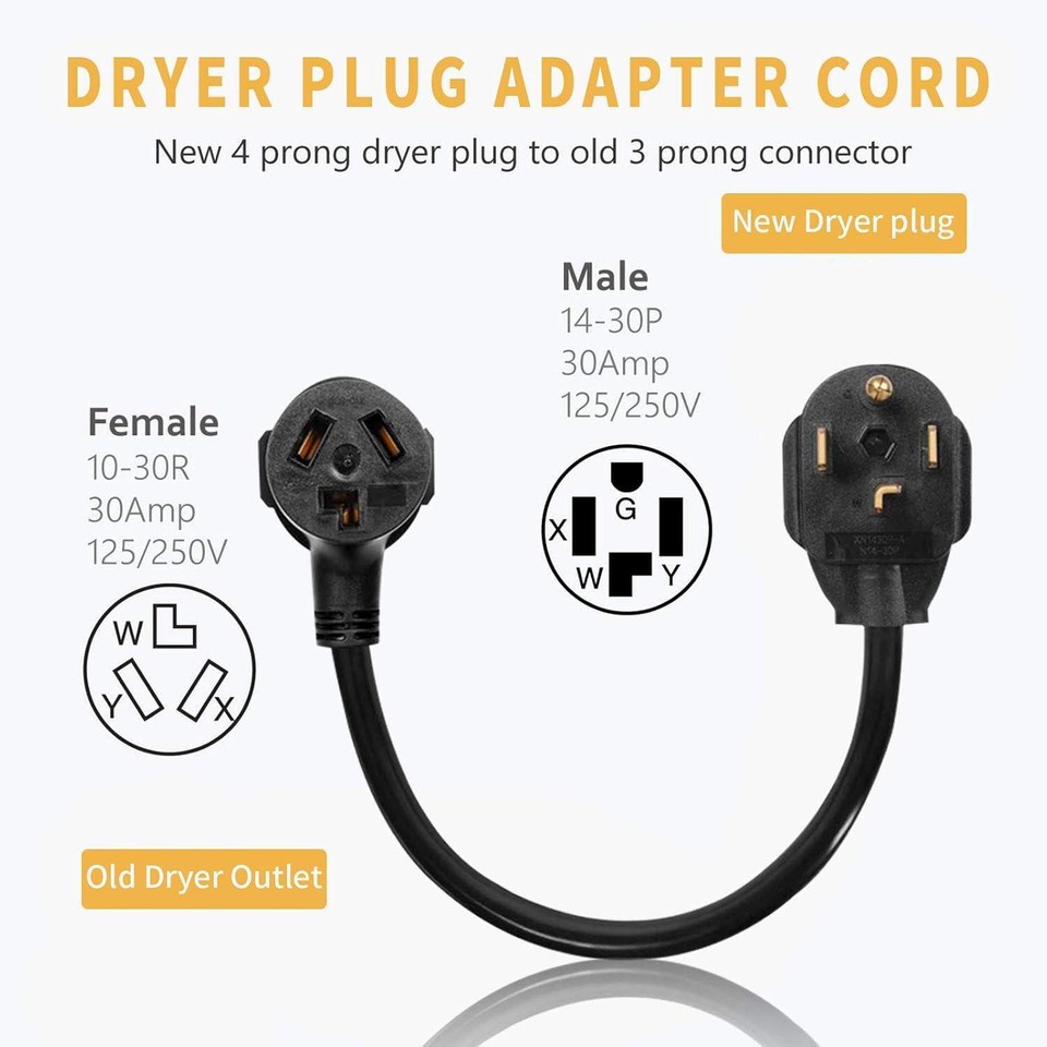 1.8ft 3 Prong to 4 Prong Dryer Adapter, 4 Prong to 3 Prong Dryer ...