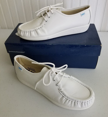 SAS SIESTA Moc Toe Lace Up White Leather Soft Step Shoes Womens 7.5 M ...