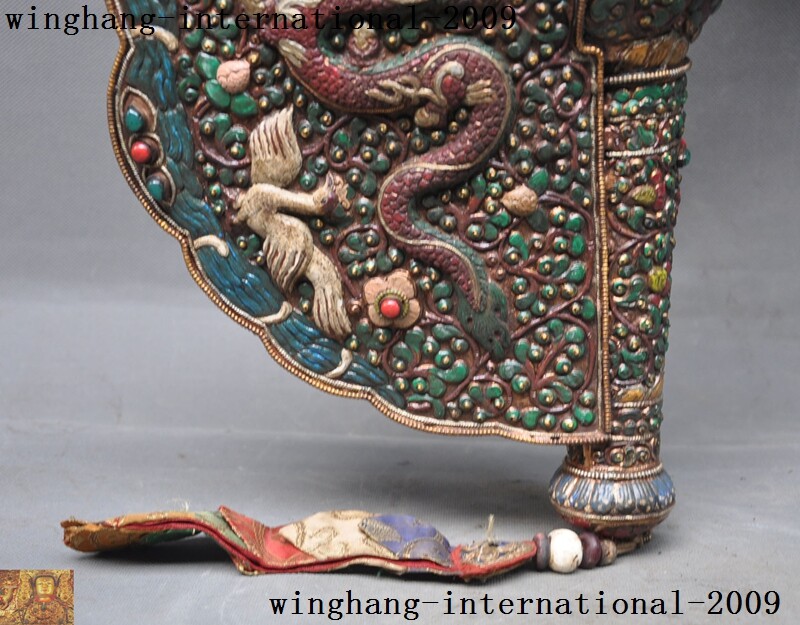 18"Conch Bronze Painted inlay gem Dragon horse Elephant Conch Trumpet ...