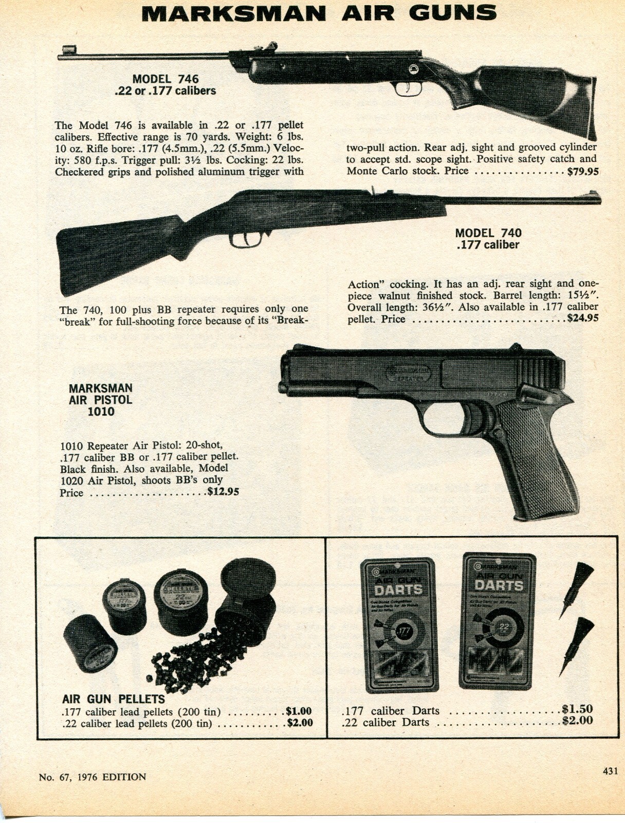 1976 Print Ad of Marksman 1010 Air Pistol 740 746 BB Gun Pellet Rifle ...