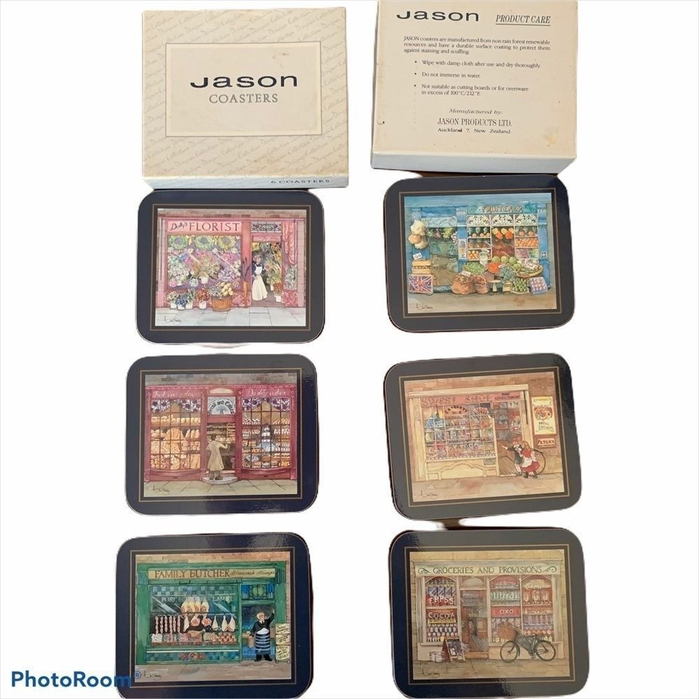 Vintage Jason Coasters Box of 6 Edwardian Shops in Box D2611 Cork Back ...