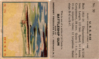 R20 Newport Products, Battleship Gum, 1930's Navy, #30 USS S-44 ...