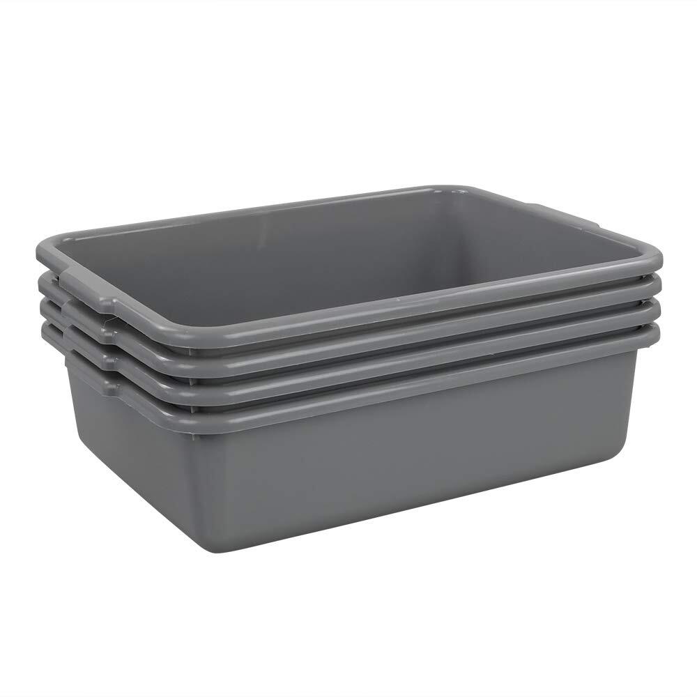 4 Pc Grey Bus Tubs 13 L Commercial Grade Plastic Dish Pans w ...