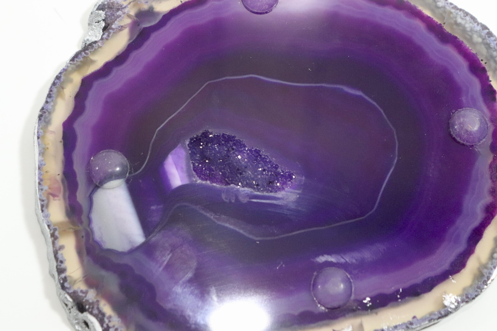 4 Coasters w/Geodes & Silver Rims Natural Purple Agate Stone Sliced ...