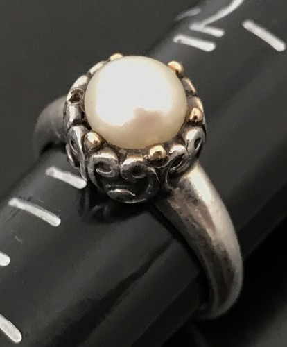 ATR 14k Gold & 925 Sterling Silver White Pearl Designer Ring Size 6 | eBay