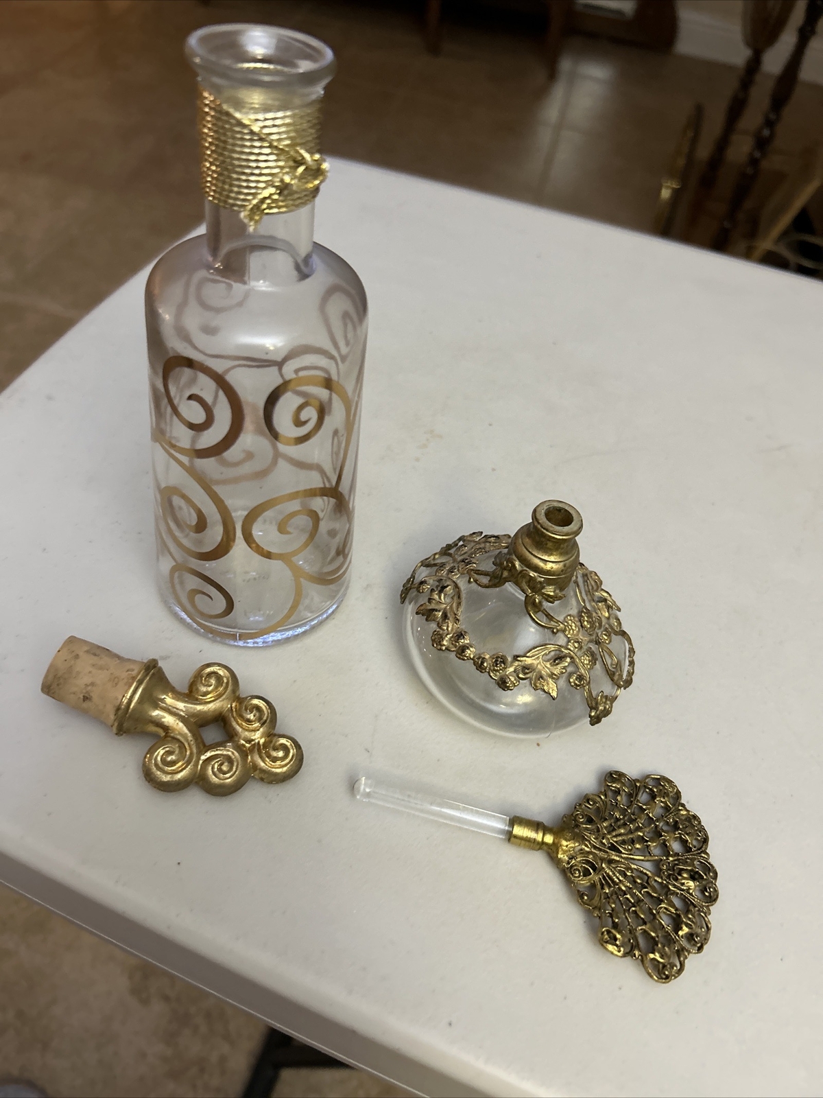 Matson USA Dogwood Ormolu Perfume Bottle Gold Filigre Glass Stopper ...