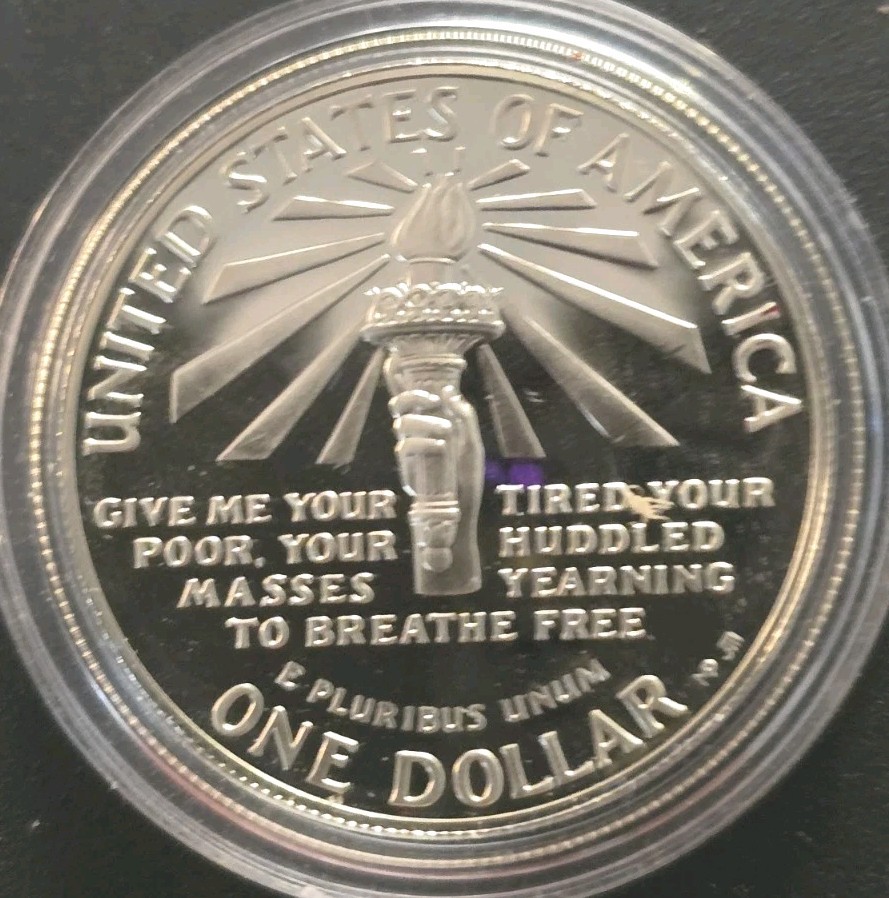 1986 S ELLIS ISLAND Proof Commemorative 90% Silver Dollar Statue Of ...