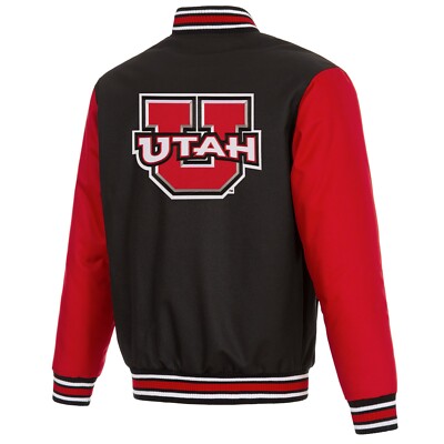 College Utah Utes Poly Twill Varsity Jacket Black Red JH Design | eBay