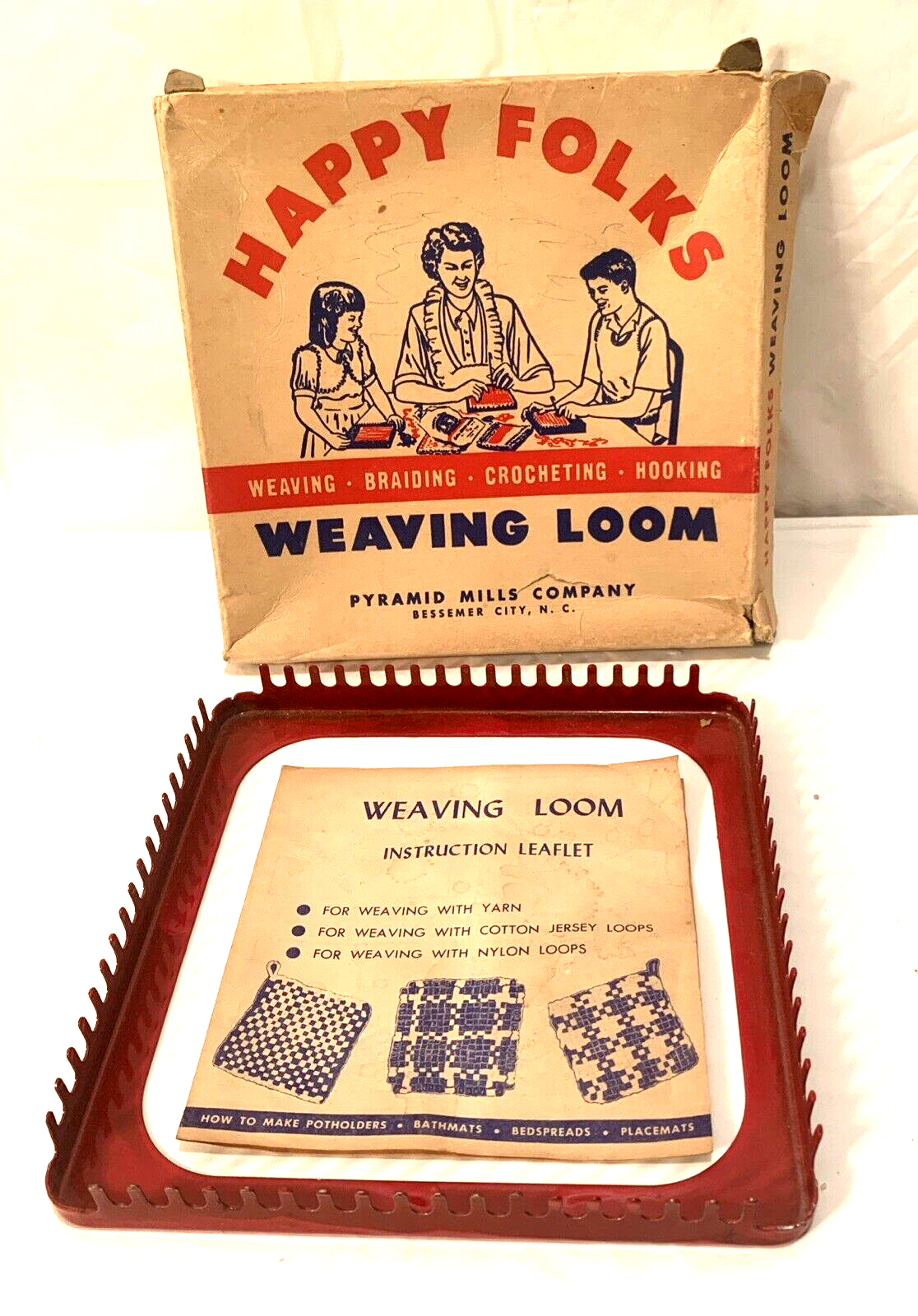 Vintage HAPPY FOLKS Metal Weaving Loom W/ Box & Instructions ~ 7.5 ...