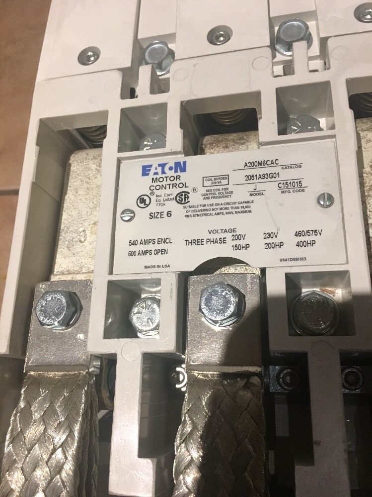 EATON A200M6CAC MAGNETIC STARTER SIZE 6 120V COIL 3 POLE NEW IS BROKEN ...