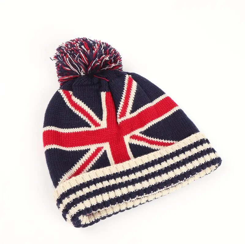 Union Jack British Flag Beanie - Cuffed Knit Winter Stocking Cap Hat ...