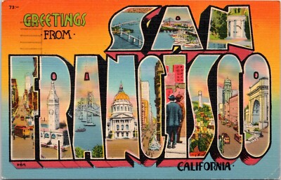 Large Letter Greetings from San Francisco, California - 1941Linen ...