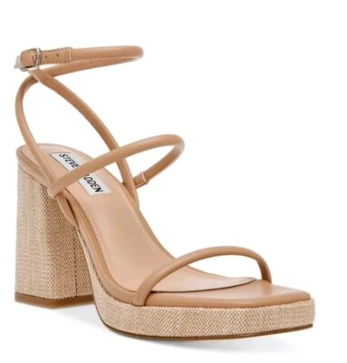 Steve Maddon Natural Pennie Faux Leather Platform Slingback Sandals Sz ...