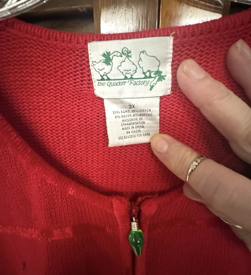 Quacker Factory 3X Red Reindeer Ugly Christmas Sweater Cardigan Lights ...