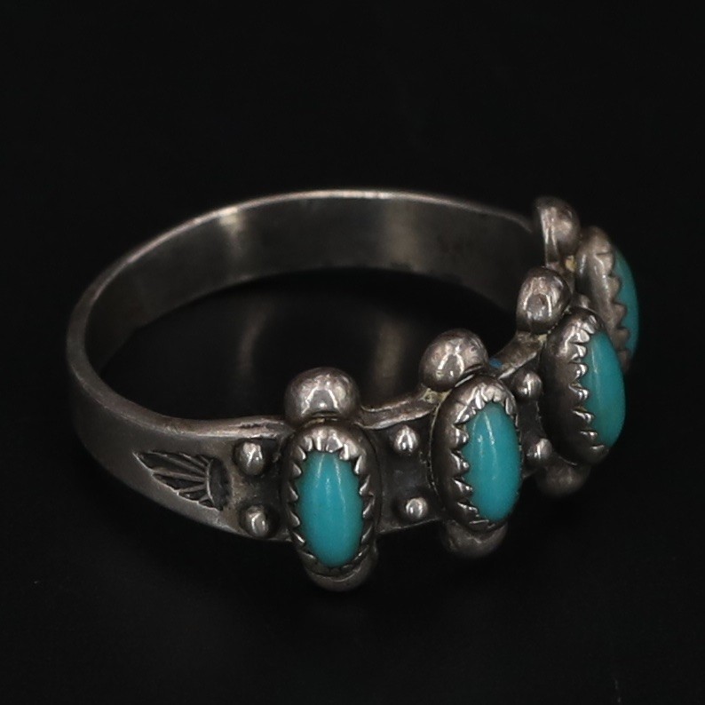 VTG Sterling Silver NAVAJO BELL TRADING POST Turquoise Pebbled Ring ...